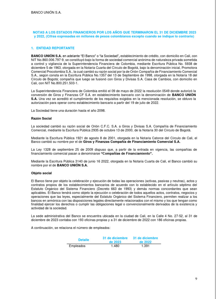 Banco Unión - Notas A Los EEFF 2023-2022 | PDF | normas internacionales de INFORMACION ...