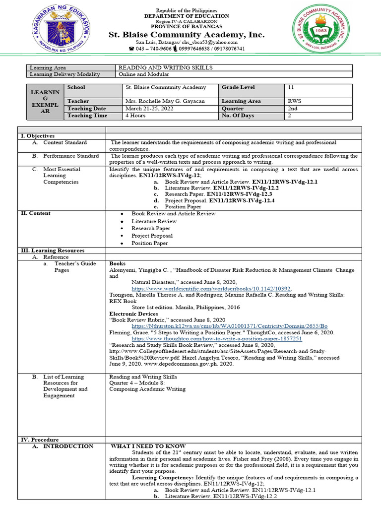 RWS Lesson Exemplar Week 3 | PDF | Books | Climate Change