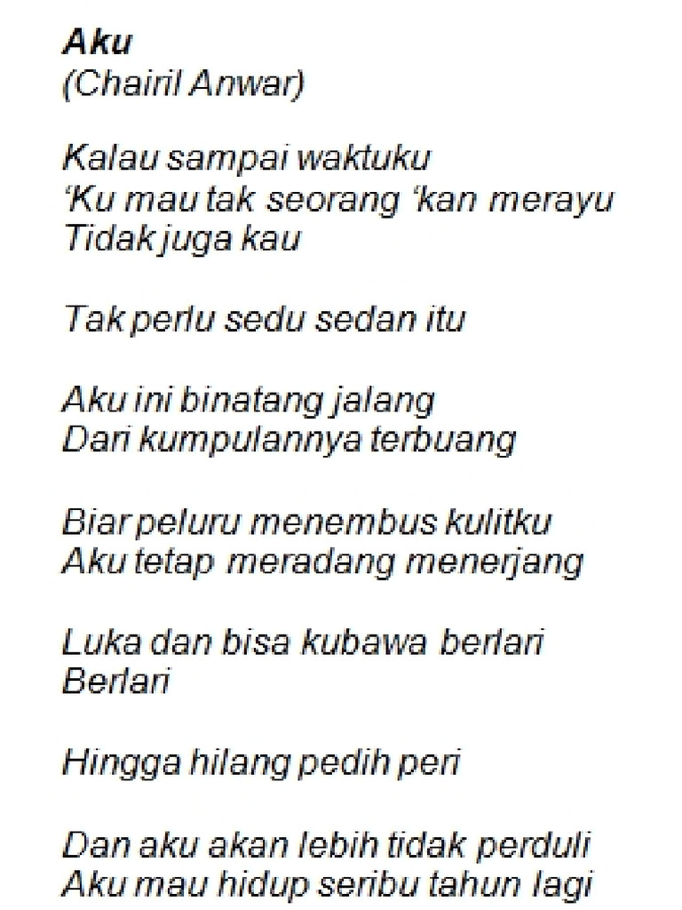 Puisi Aku Karya Chairil Anwar | PDF