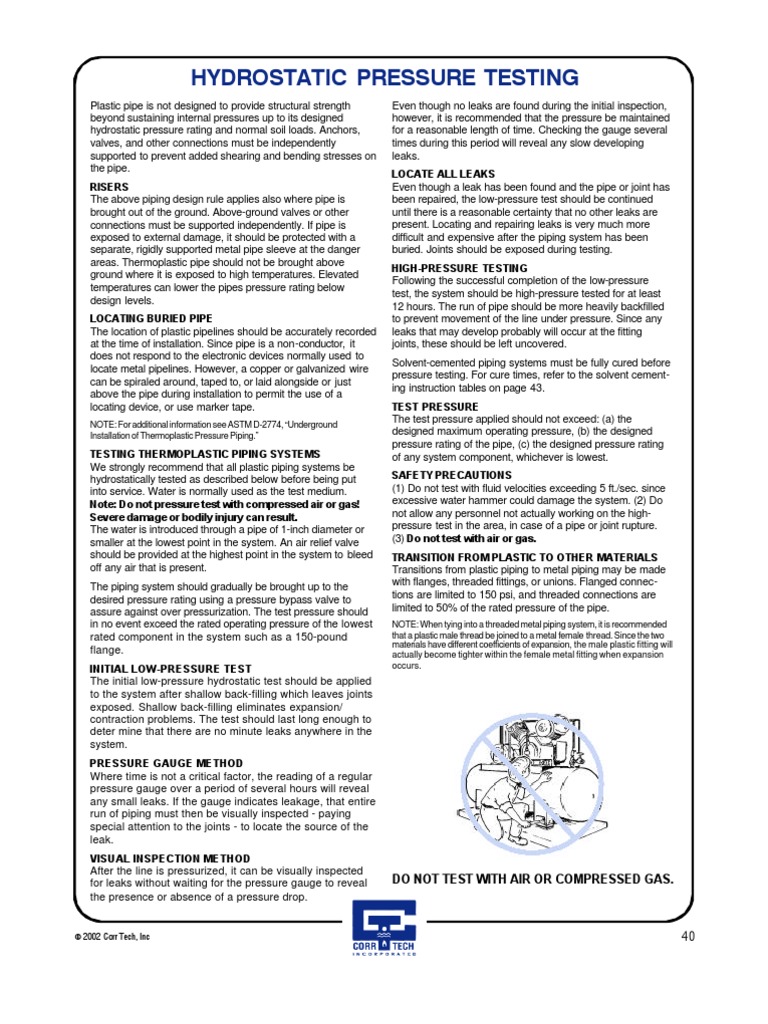 Hydro Testing Procedure | Pipe (Fluid Conveyance) | Leak
