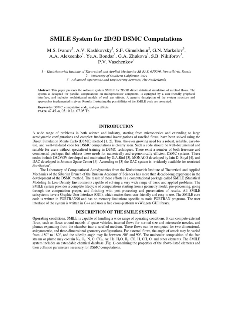 SMILE System for DSMC Flow Simulations | PDF | Collision | Rocket Engine