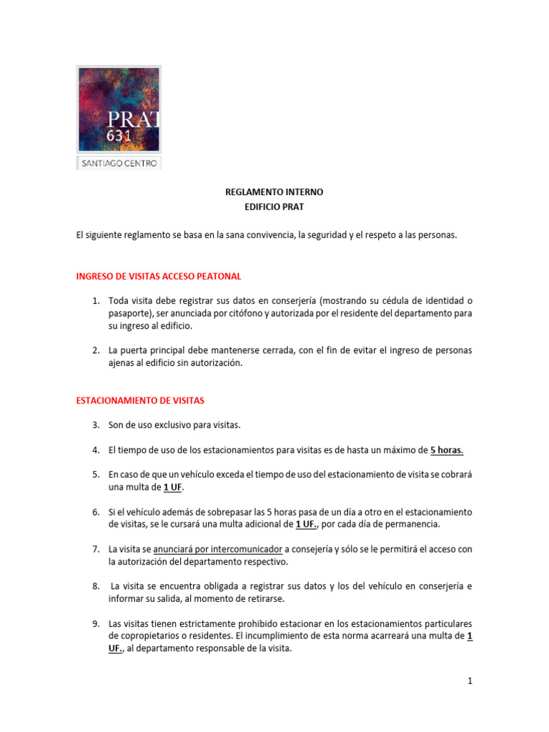 File-1687564860763-2. REGLAMENTO INTERNO EDIFICIO PRAT | PDF | Residuos | Multa (pena)