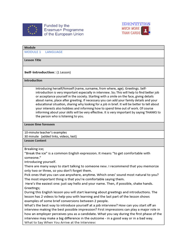 Topic 1 - 2 Self Introduction | PDF | Learning | Cognition