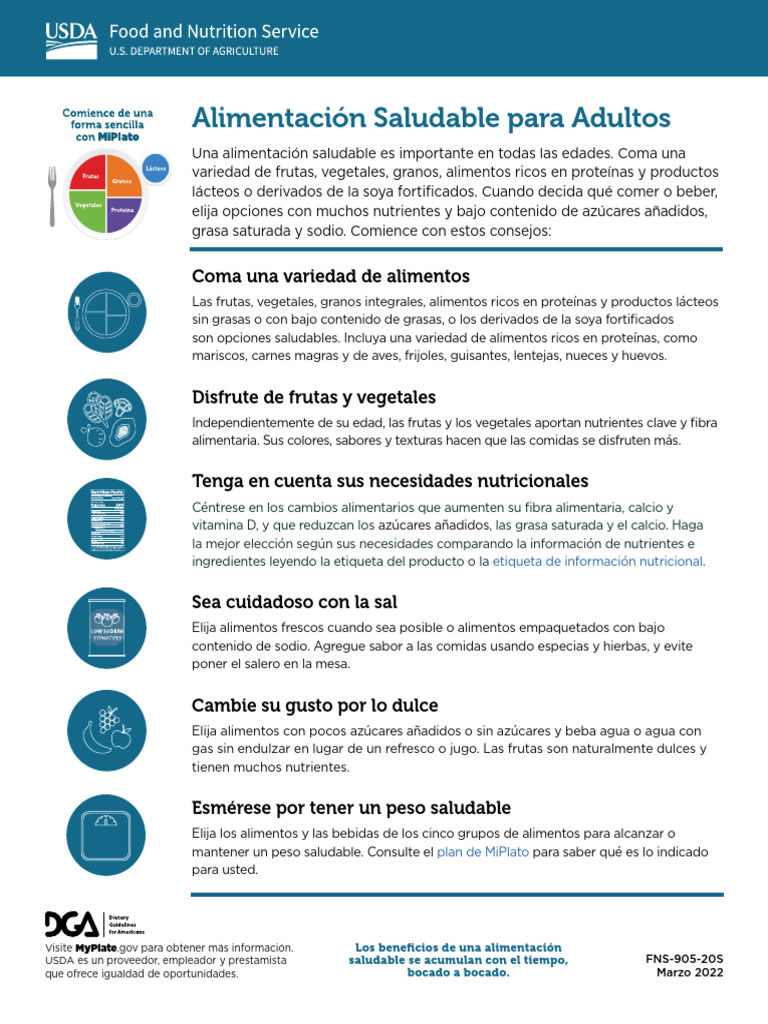 Spanish TipSheet 20 Healthy Eating for Adults | PDF | Alimentos | Vegetales