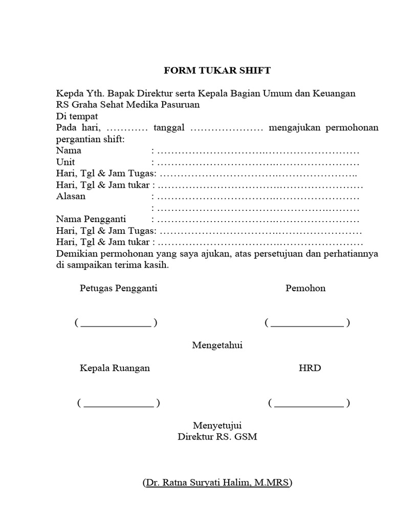 Form Tukar Shift New | PDF