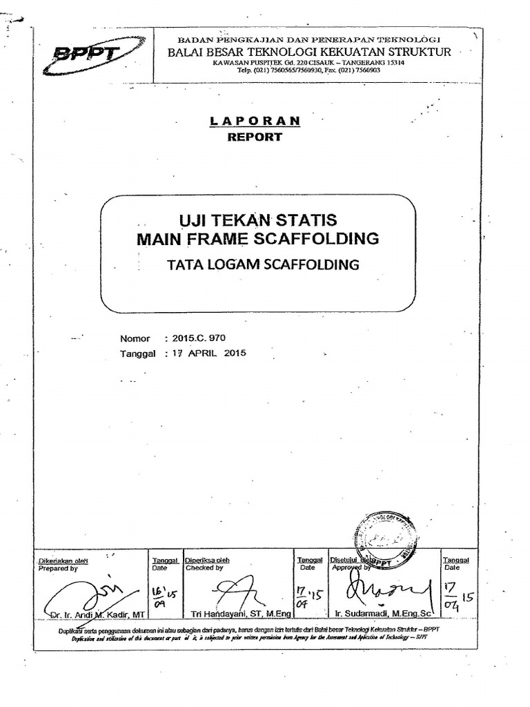 Uji Tekan Statis Mainframe Tatalogam | PDF