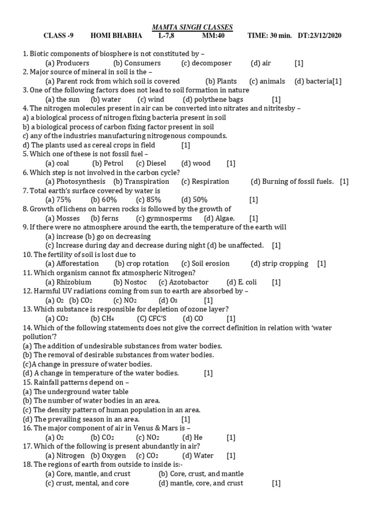 Class 9 Science Quiz | PDF | Ecosystem | Atmosphere Of Earth