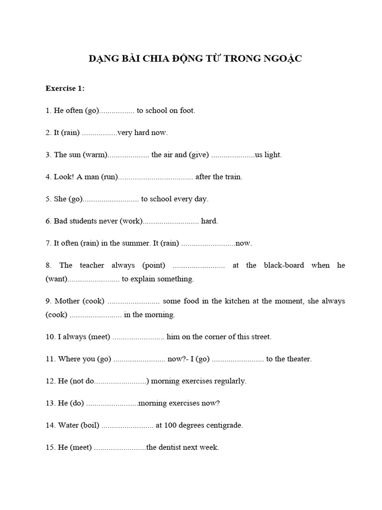 200 Cau Dang Chia Dong Tu Trong Tieng Anh | PDF | Teaching Methods ...