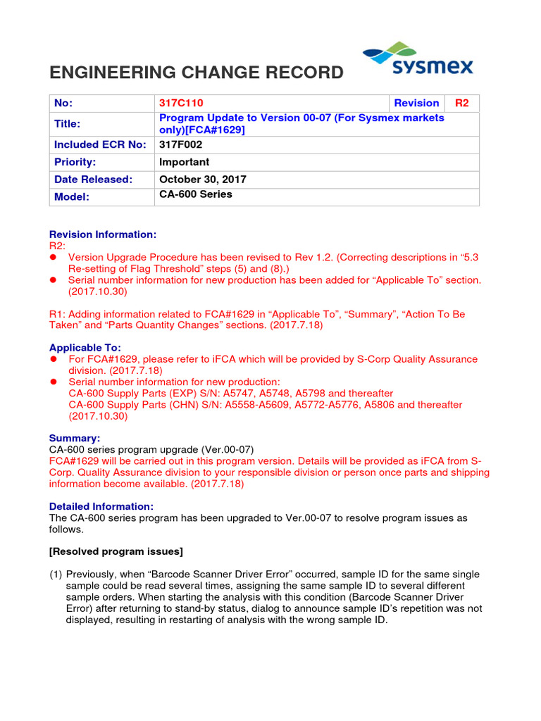 Engineering Change Record: No: Title: Included ECR No: Priority: Date ...