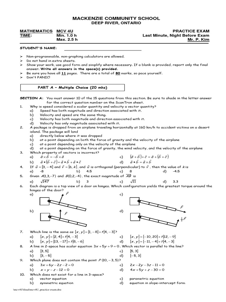 Mcv4U Practice Exam | PDF | Velocity | Derivative