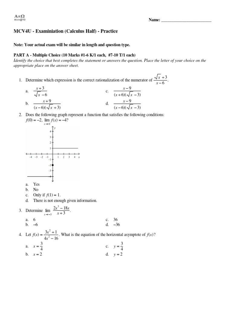 MCV4U Practice Calc Exam | PDF | Tangent | Mathematical Relations