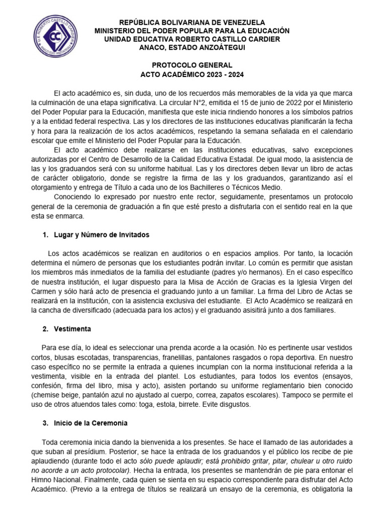 Acto Protocolar de Grado 5TO AÑO 23-24 | PDF | Ropa