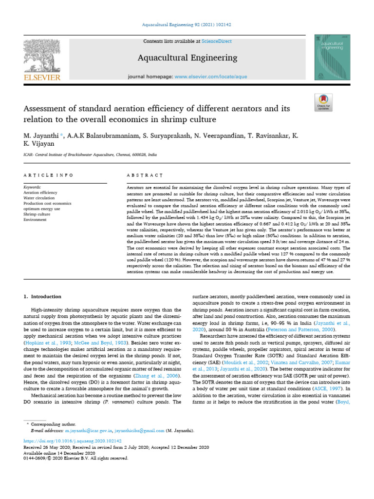 Assessment of Standard Aeration Efficiency of Different Aer 2021 ...