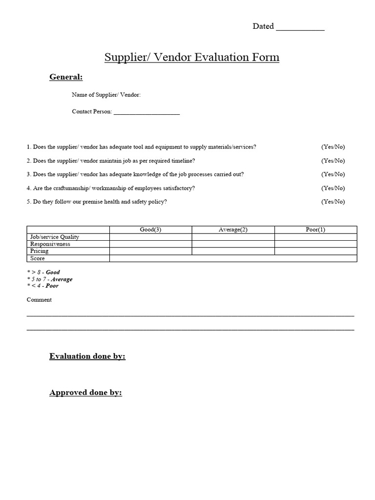 Service Provider Assessment or Supplier Evaluation Form 2 | PDF | Business