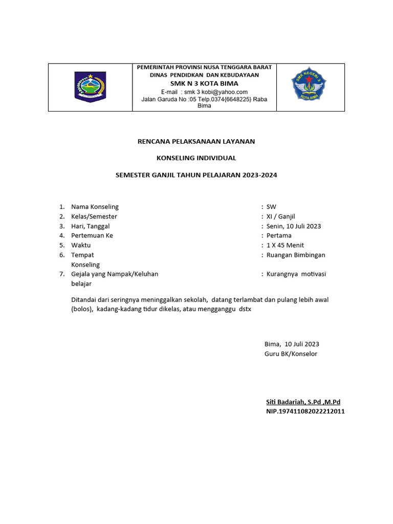 RPL Konseling Indiividual Dan Konseling Kelompok | PDF