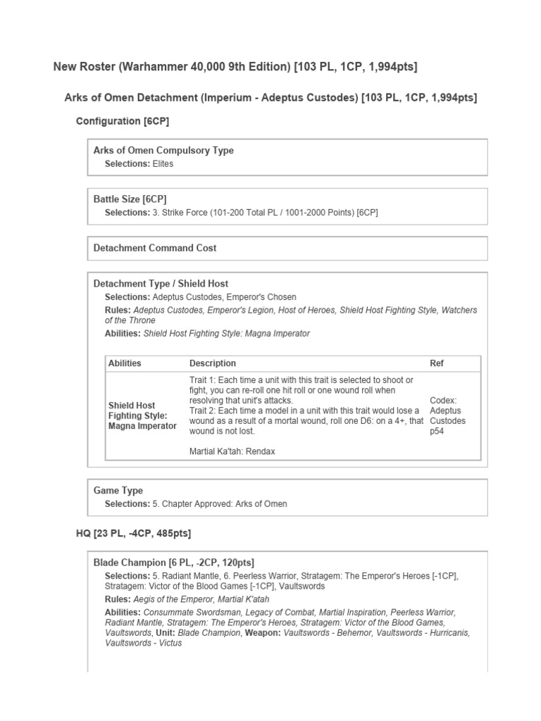 New Roster (Warhammer 40,000 9th Edition) (103 PL, 1CP, 1,994pts) | PDF ...