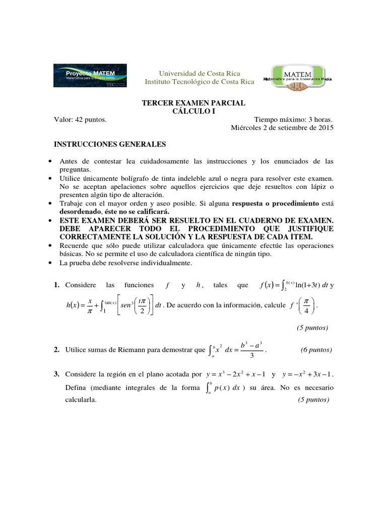 MATEM. III Parcial Cálculo 2015 | PDF | Integral | Matemáticas Aplicadas