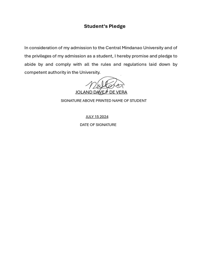 Student Pledge for Central Mindanao University | PDF