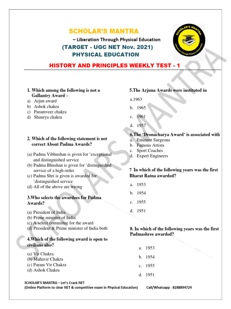 Test - 1 Intro and History of Pe | PDF | Sports