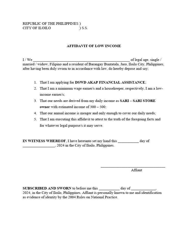 Affidavit of Low Income | PDF
