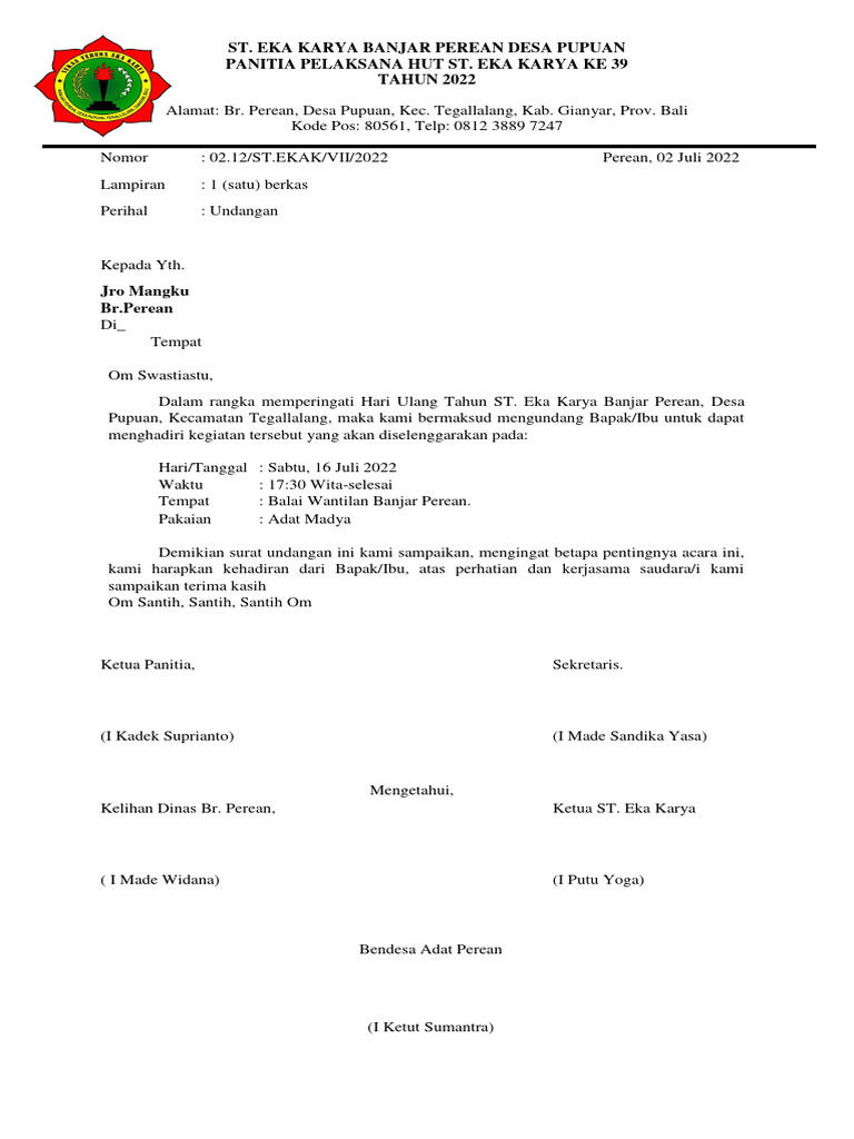 Surat Undangan Eksternal | PDF