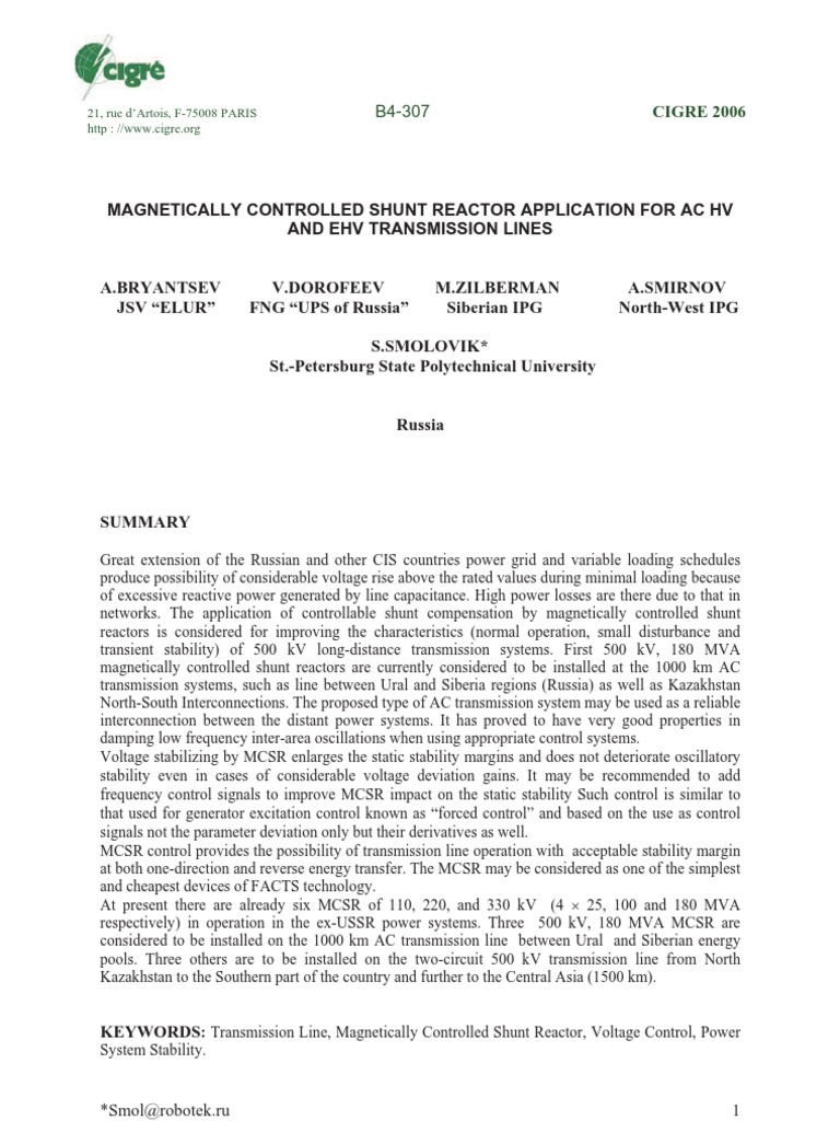 MCSR for Enhanced HV Transmission Stability | PDF | Electric Power ...