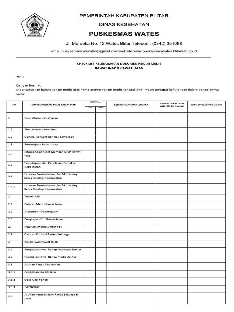 Formulir Ceklis Kelengkapan Tahun 2023 | PDF