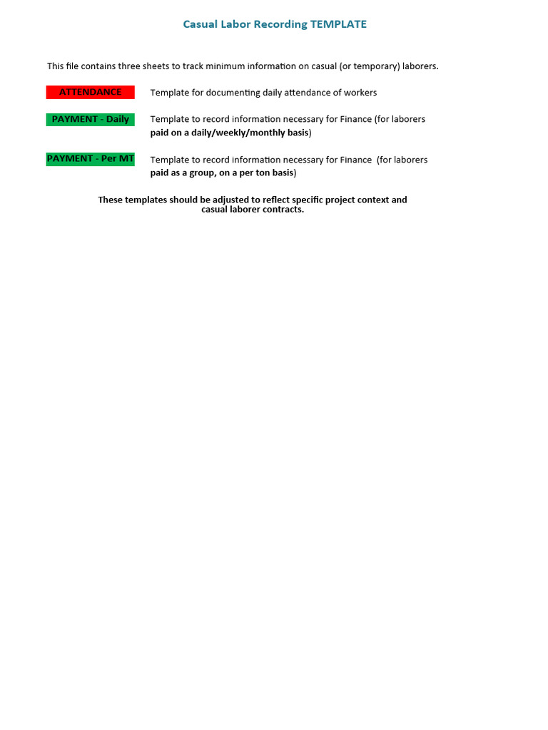 Casual Labor Tracking Templates | PDF | Labor