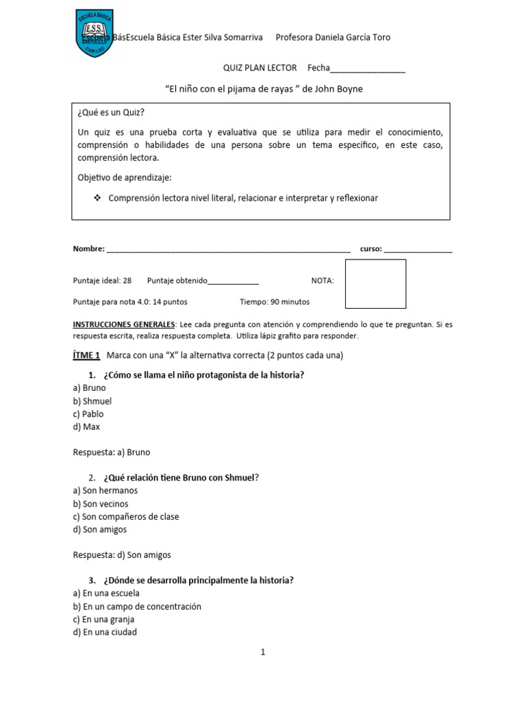 Quiz El Niño Con El Pijama de Rayas | PDF | nazismo | El Holocausto