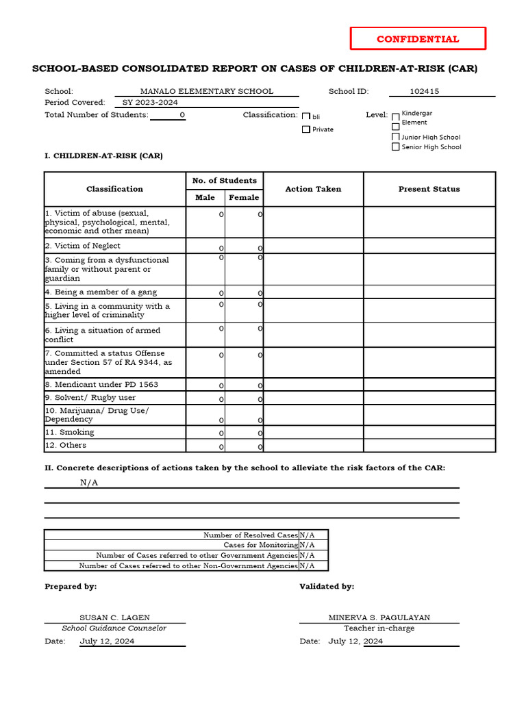 Enclosure No.9 - School-Based Consolidated Report On CHILDREN-AT-RISK ...