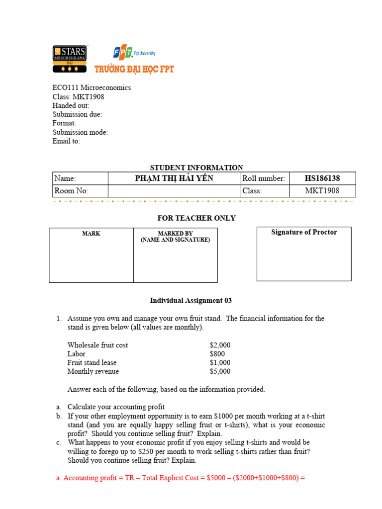ECON111 - Individual Assignment 03 | PDF | Profit (Economics ...
