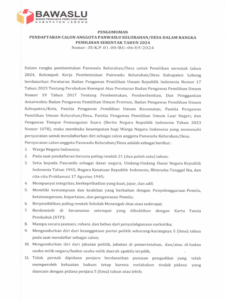 PENGUMUMAN PENDAFTARAN PKD | PDF