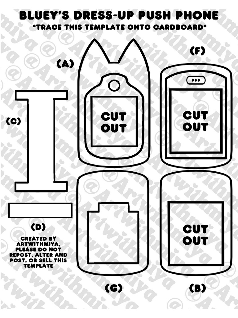 Blue Pups Dress-Up Push Phone Template (Black & White + Color) | PDF