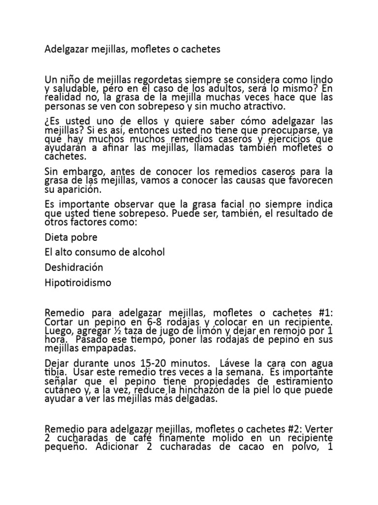 Adelgazar Mejillas, Mofletes o Cachetes | PDF | Boca