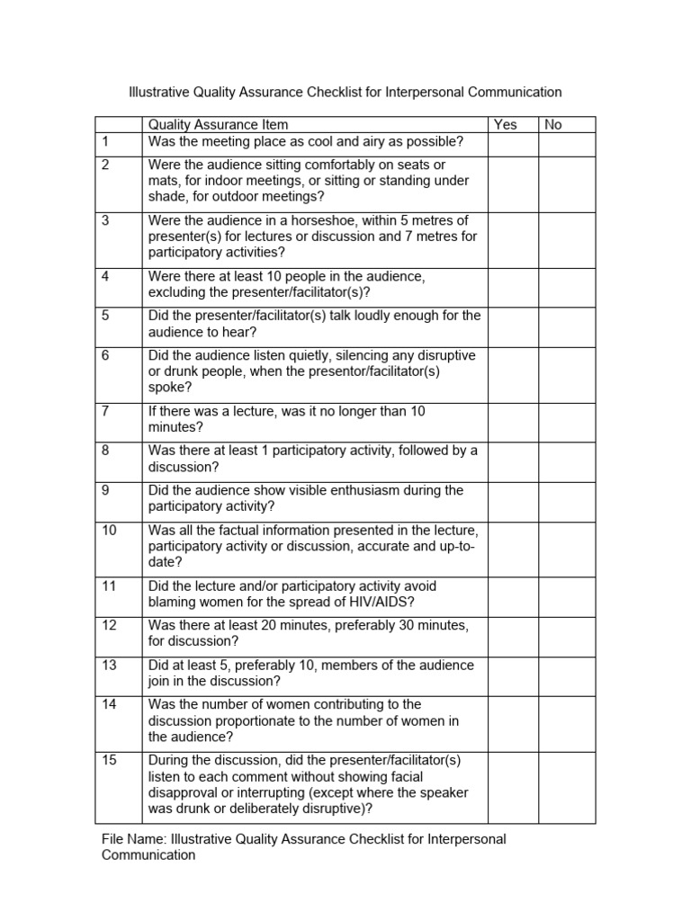 Facilitator's QA Checklist | PDF | Sexually Transmitted Infection | Hiv ...