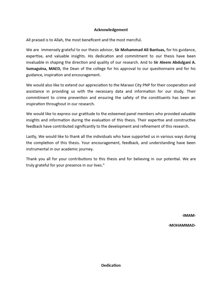 Acknowledgement. dedication | PDF | Social Psychology