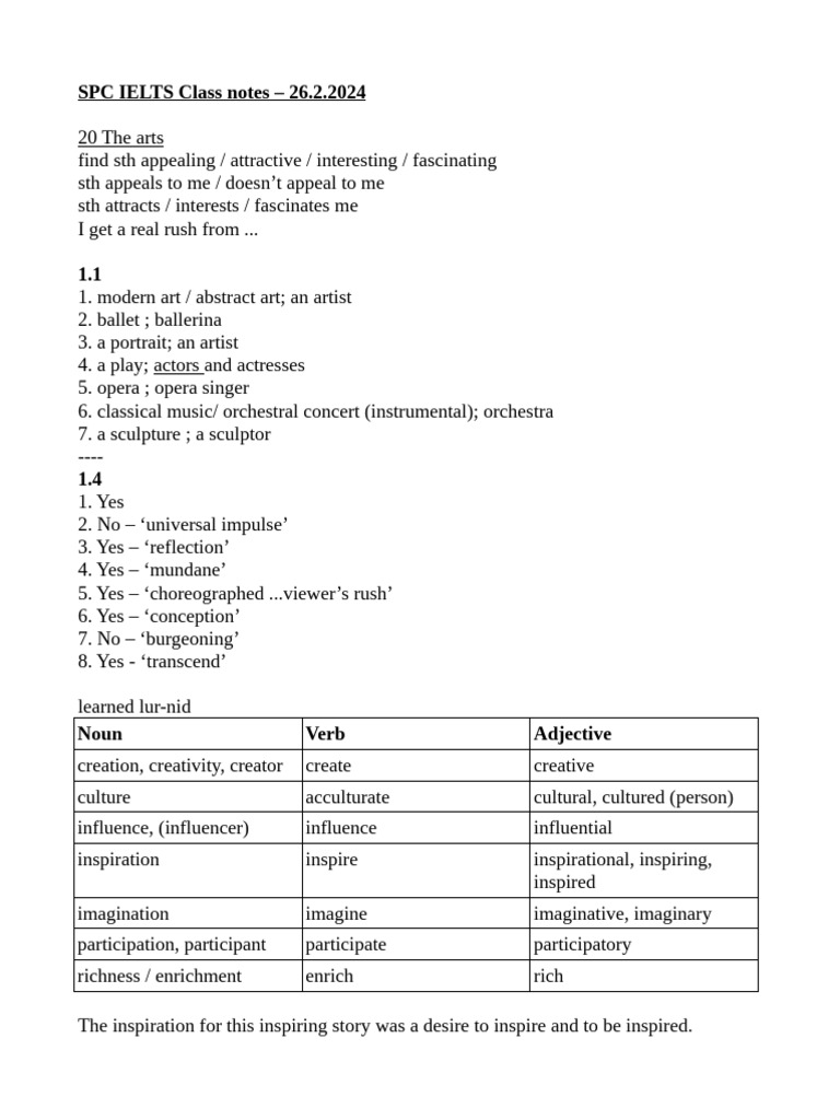 SPC IELTS Class Notes | PDF | English Language | Verb
