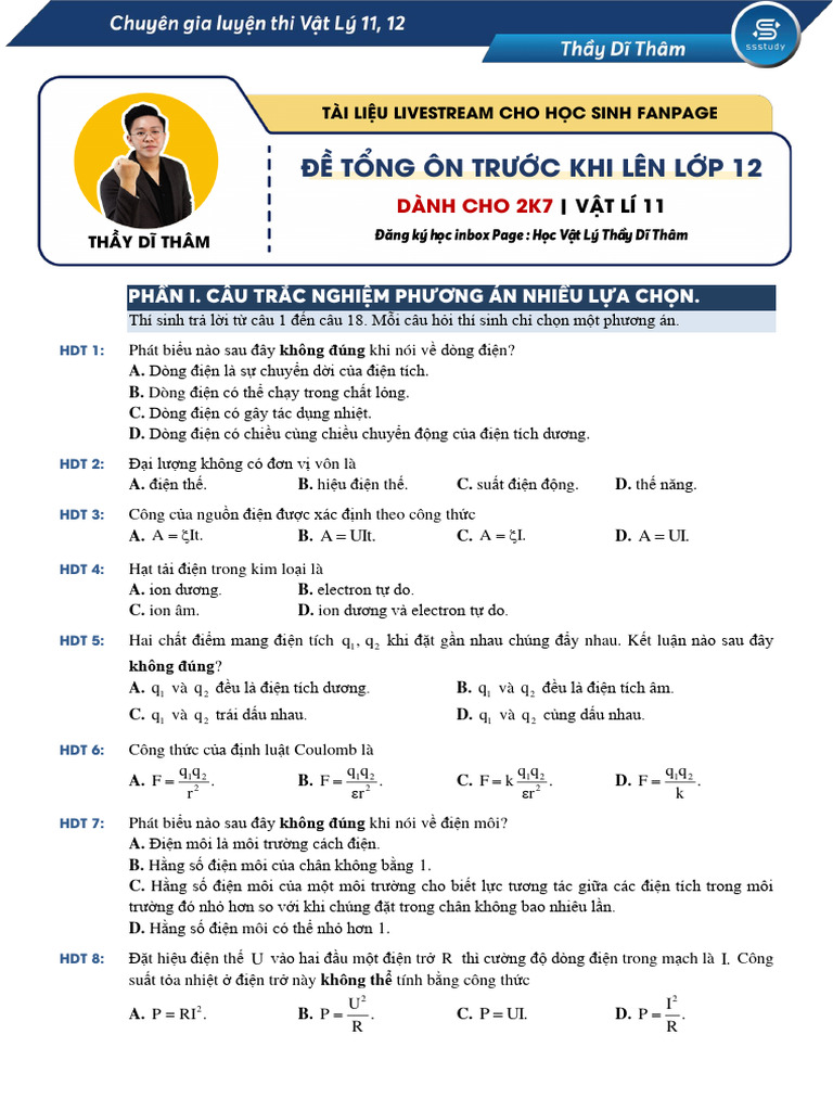 (Thầy Dĩ Thâm) - Đề tổng ôn trước khi lên lớp 12 - Dành cho 2K7 | PDF