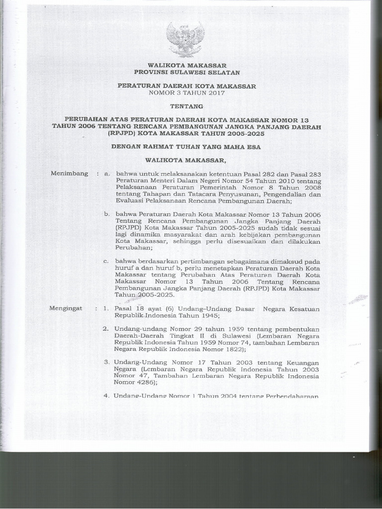 Perda Nomor 13 Tahun 2006 - RPJPD Kota Makassar Tahun 2005-2025 | PDF