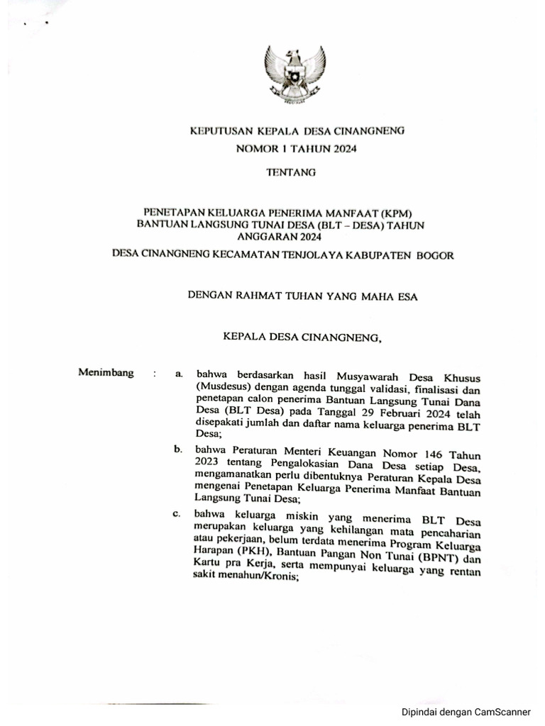 Cinangneng SK - Penetapan - BLT - DD - 2024 - Cinangneng1 | PDF