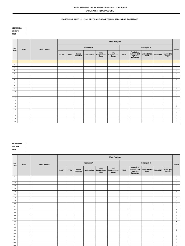 Format Laporan Nilai | PDF