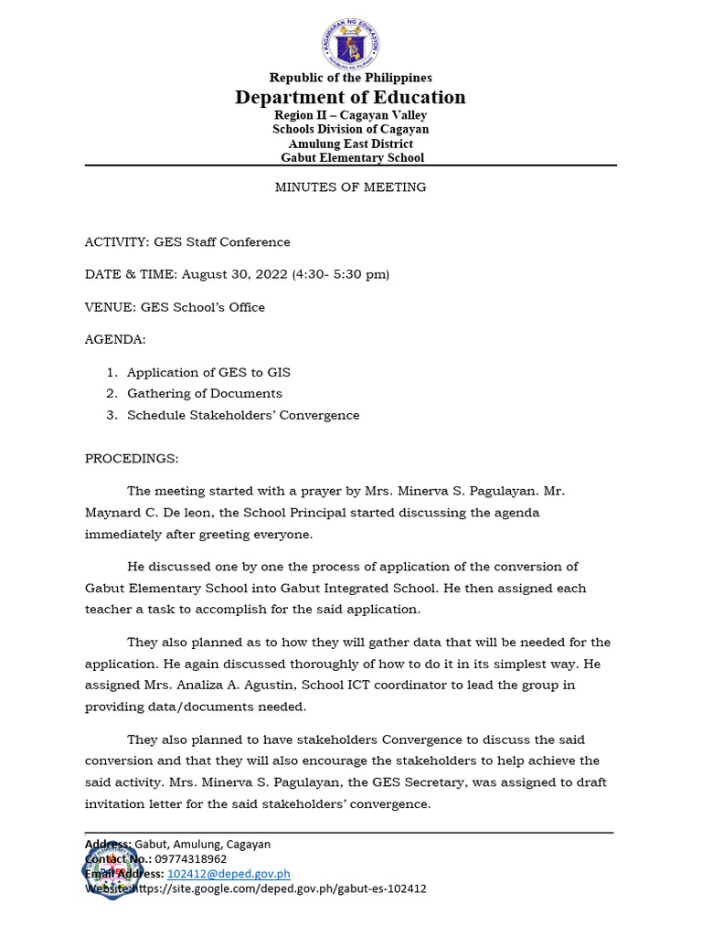 Sample Minutes of Meeting | PDF