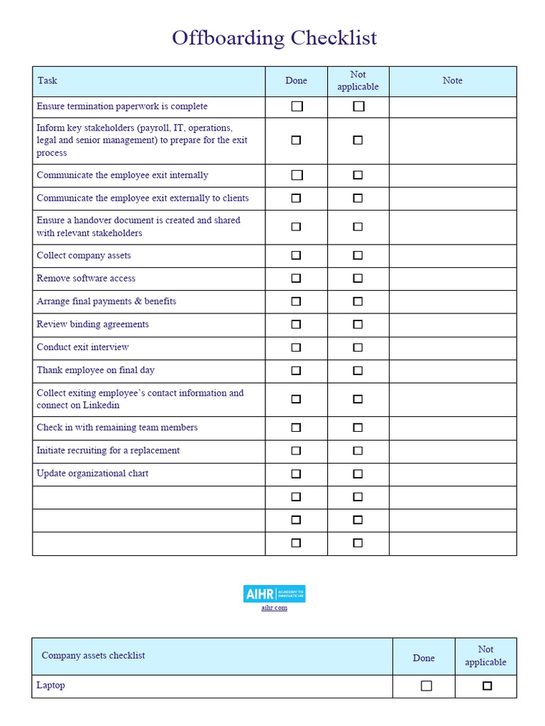 Offboarding Checklist Word | PDF