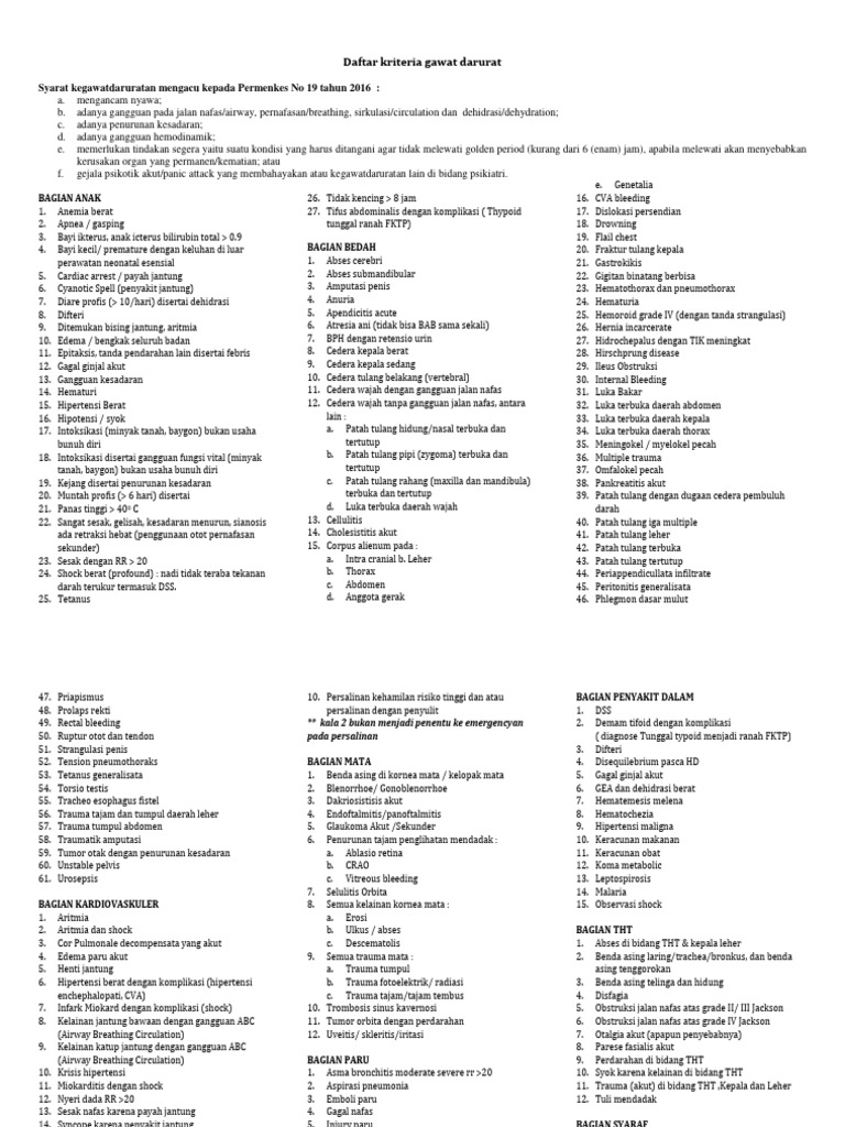 Daftar Kriteria Gawat Darurat BPJS | PDF
