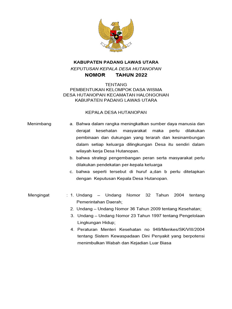 SK Pembentukan Dasa Wisma | PDF