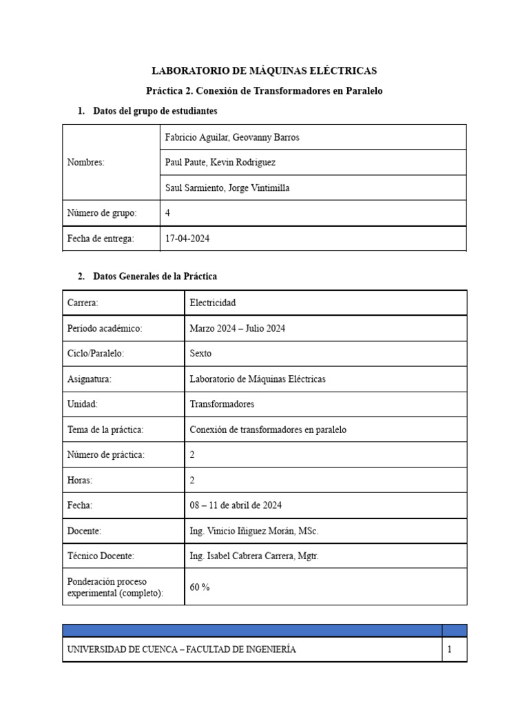 Practica 2 Conexión De Transformadores En Paralelo Pdf