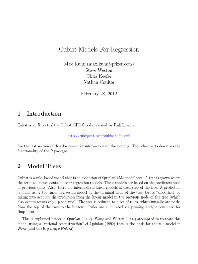 Cubist Pdf Dependent And Independent Variables C Programming Language 