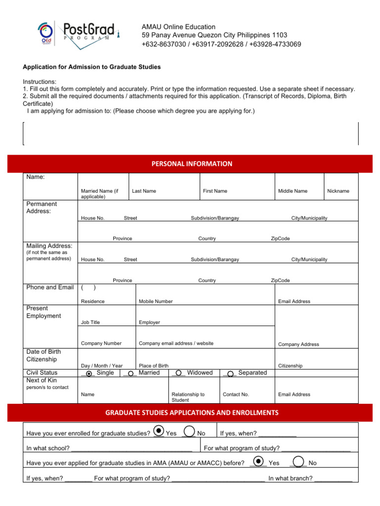 Post Grad Form AMAOED | PDF | Thesis | Educational Stages