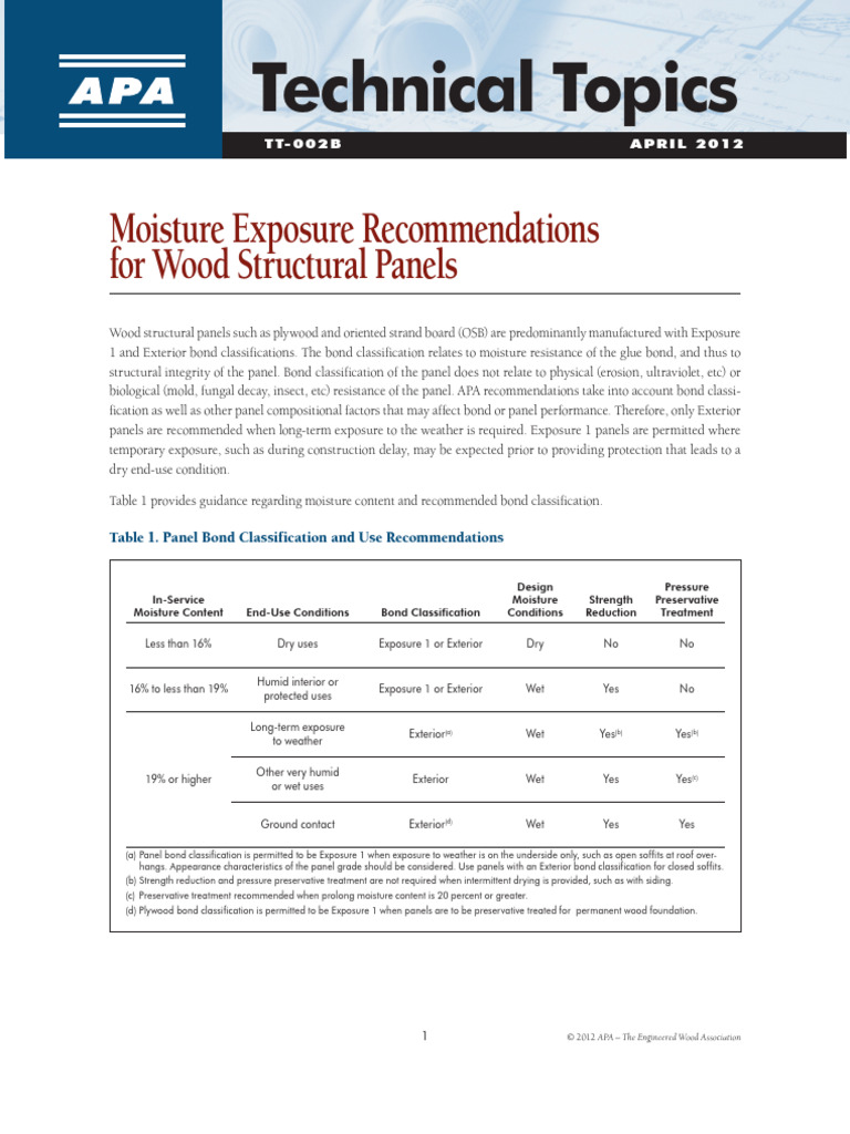 Moisture Exposure Recommendations TT-002 | PDF | Wood | Materials