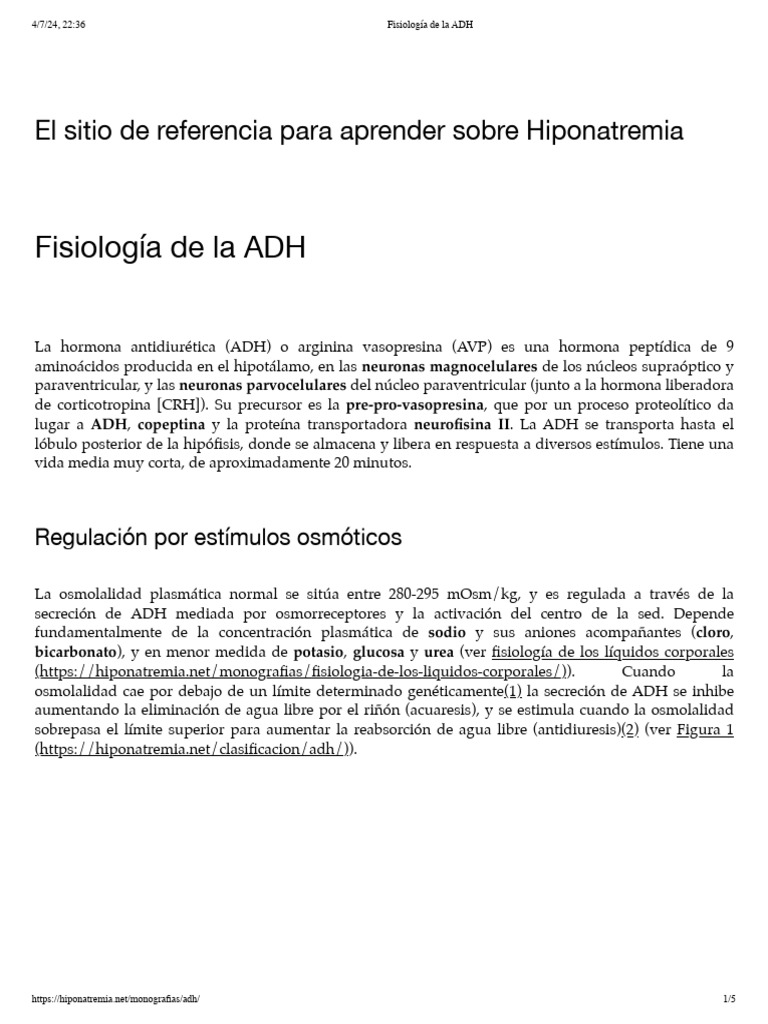 Fisiología de La ADH | PDF | Sistema endocrino | Endocrinología